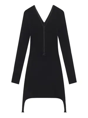 COURREGES Ribbed-knit Zip-up Dress - Black