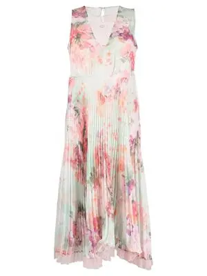 TWINSET Floral Pleated Midi Dress - Pink