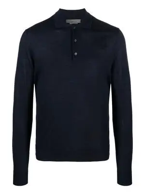 Corneliani Fine-knit Long-sleeve Polo Shirt - Blue