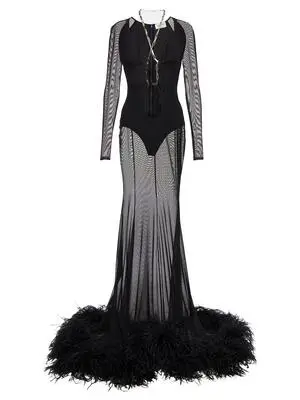Attico Feather-trimmed Gown - Black