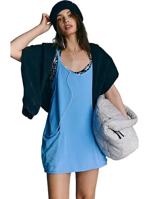Free People FP Movement Hot Shot Mini Dress With Built-in Shorts Blueberry