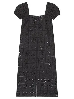 GANNI Broderie Anglaise Midi Dress - Black