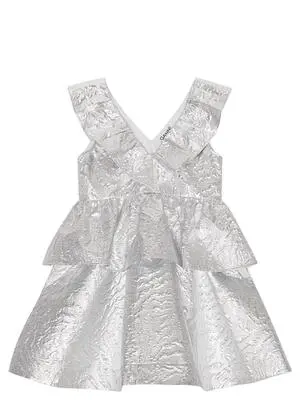 GANNI Metallic Jacquard Tiered Layer Dress - Silver
