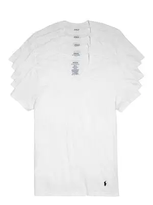 Polo Ralph Lauren Cotton Solid Classic Fit V Neck Undershirts, Pack Of 5 - White