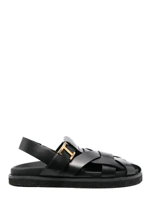 TOD'S Caged Leather Sandals - Black