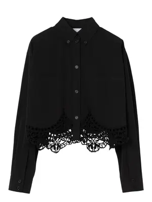 Burberry Macramé Cotton Cropped Shirt - Black
