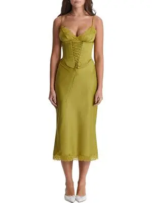 House Of Cb Salma Corset Slipdress - Canary Green