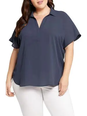NYDJ Becky Georgette Popover Top - Oxford Navy
