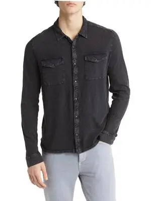John Varvatos Arvon Cotton Snap-up Western Shirt - Mineral Blk