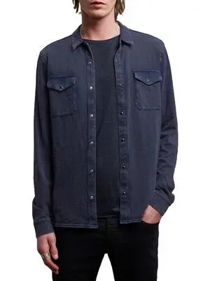 John Varvatos Cotton Snap-up Western Shirt - Pacific Blue