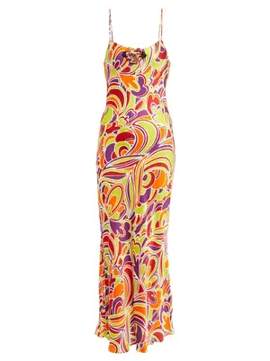 RODARTE Printed Satin Slip Dress - Multicoloured