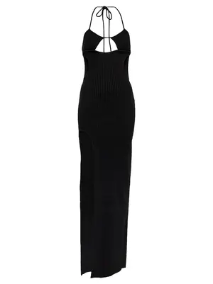 Off-White Cutout Ribbed-knit Gown - Black