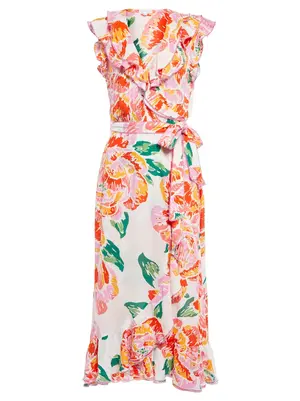 Poupette St Barth Aude Floral Midi Wrap Dress - Multicoloured