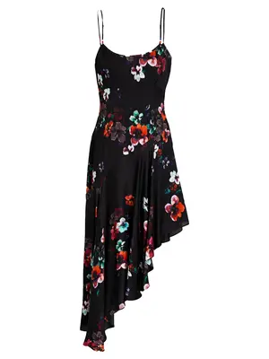 NICHOLAS Asymmetric Floral-print Dress - Black