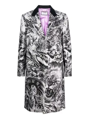 Philipp Plein Graphic Print Wool Coat - Grey