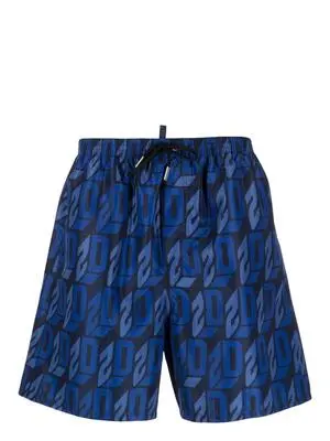 Dsquared2 Logo Print Drawstring Swim Shorts - Blue