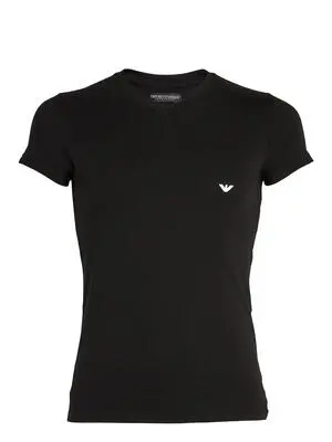 Emporio Armani V-neck Cotton Eagle T-shirt Black