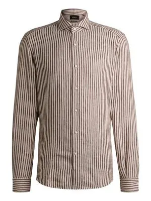BOSS Linen Striped Shirt - Brown