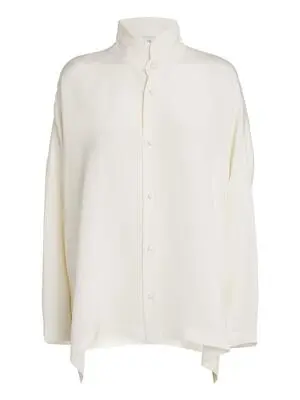 Eskandar Silk Stand-collar Shirt - White