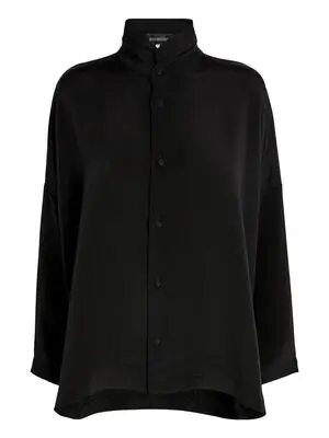 Eskandar Silk Stand-collar Shirt - Black