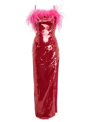 GIUSEPPE DI MORABITO Giuseppe Di Morabito Sequined Feather-Trimmed Gown