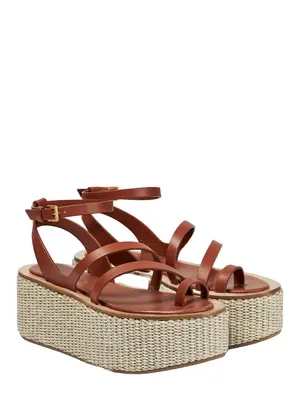 Max Mara Biarritz Leather Platform Espadrille Sandals - Brown