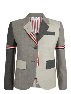 Thom Browne Wool Sport Coat With Striped Detail - Grey