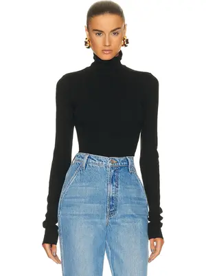 Eterne Cropped Fitted Turtleneck Top - Black