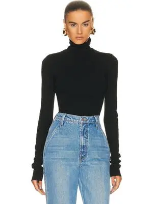 Eterne Cropped Fitted Turtleneck Top - Black