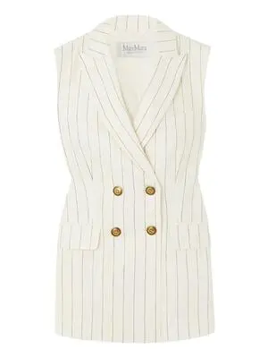 Max Mara Quebec Pinstriped Linen Vest - White