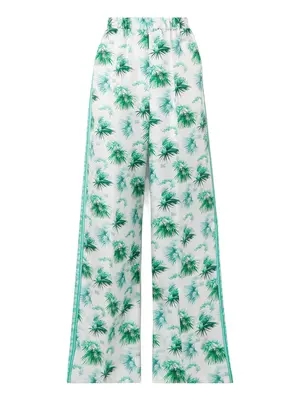 Max Mara Printed Pleated Silk-twill Wide-leg Pants - Blue