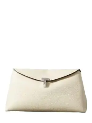 TOTÊME TOTEME T-lock Textured-leather Clutch Off-white