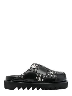 Toga Stud-embellished Leather Clogs - Black
