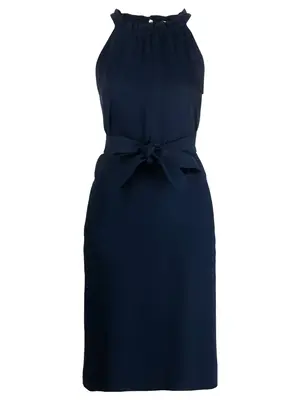 P.a.r.o.s.h Gathered Neckline Belted Midi Dress - Blue