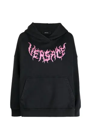 Versace Logo-print Cotton Hoodie - Black