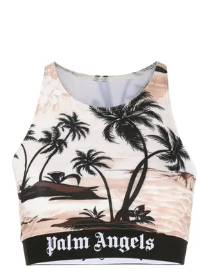 Palm Angels Palm-print Cropped Top - Neutrals