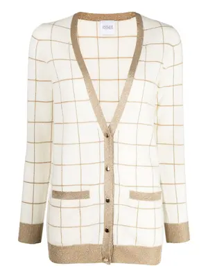 MADELEINE THOMPSON Check-pattern V-neck Cardigan - White