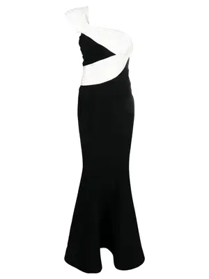 GABY CHARBACHY Draped One-shoulder Long Dress - Black