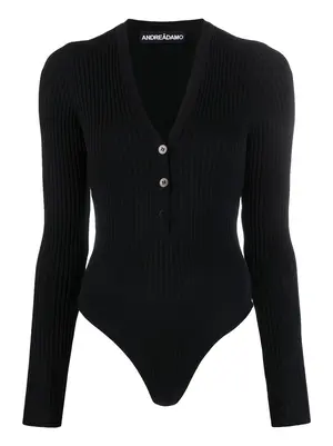 ANDREADAMO Long-Sleeve Ribbed-Knit Bodysuit