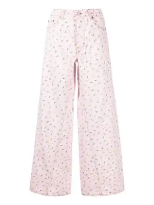 GANNI Floral-print Wide-leg Jeans - Pink