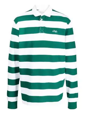 Drole De Monsieur Stripe-print Long-sleeved Polo Shirt - Green