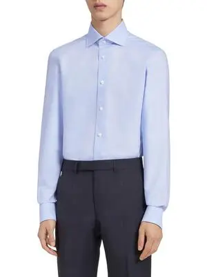 Zegna Trofeo Milano Cotton Button-up Shirt - Light Blue