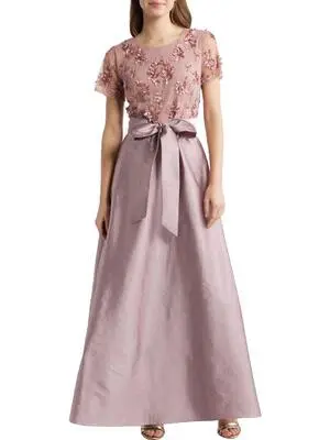 Pisarro Nights Pisarro Nights 3D Floral Bodice Beaded Gown Quartz