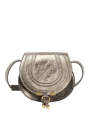Chloé Marcie Small Saddle Bag Shiny Gray Leather