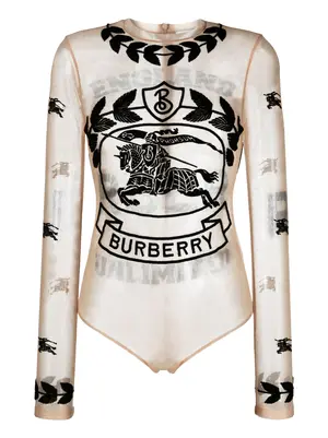 Burberry Embroidered Stretch Tulle Bodysuit - Neutrals