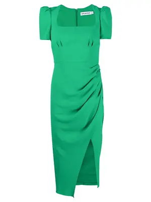 SELF-PORTRAIT Gathered Puff-sleeve Dress - Green