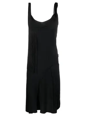 Victoria Beckham Asymmetric Fringed Slip Dress - Black