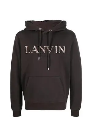 LANVIN Embroidered-logo Cotton Hoodie - Brown