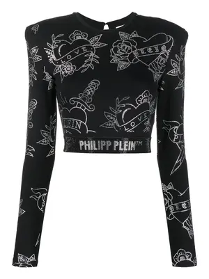 Philipp Plein Crystal-embellished Top - Black
