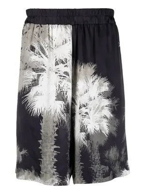 LANEUS Palm-tree Print Shorts - Black